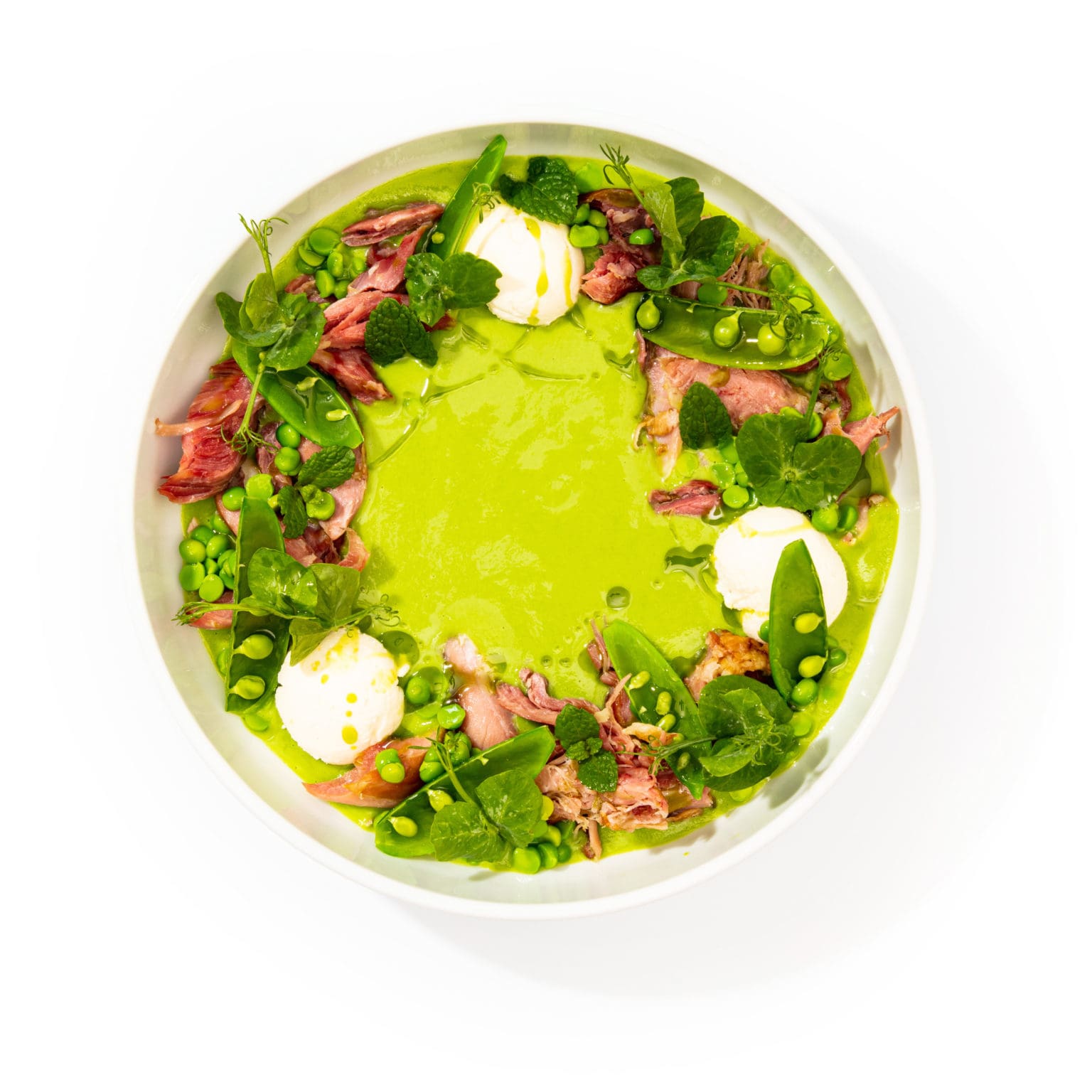 CHILLED PEA AND HAM SOUP WITH GOATS CHEESE MOUSSE | JAN Online