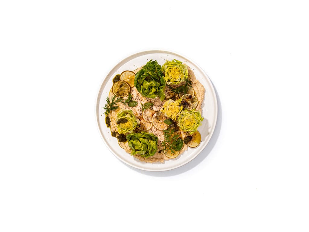BABY COS LETTUCE, ROASTED LIMES AND HUMMUS SALAD | JAN Online